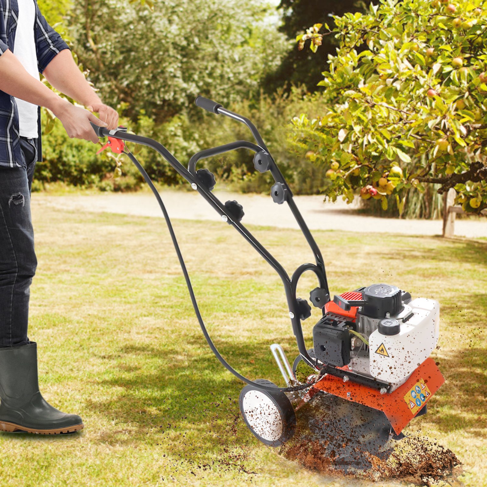 43cc 2-Stroke Hand Cultivator Tiller, 10.6 inch Gas Powered 4" Blade ...